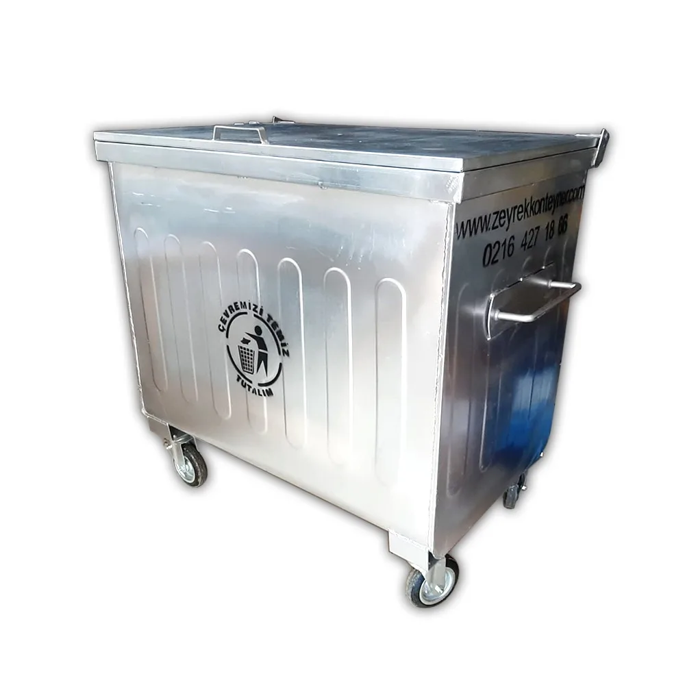 Large Garbage Container Waste Bin Galvanized Steel With Wheels For ...