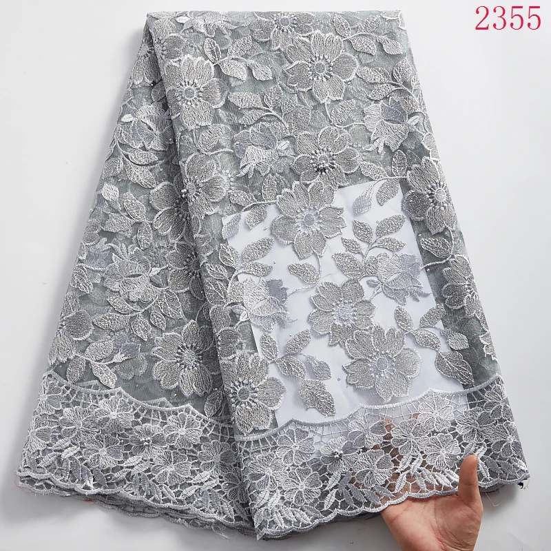 African Gray Lace Fabric Wedding Materials French Bridal Lace Fabric ...