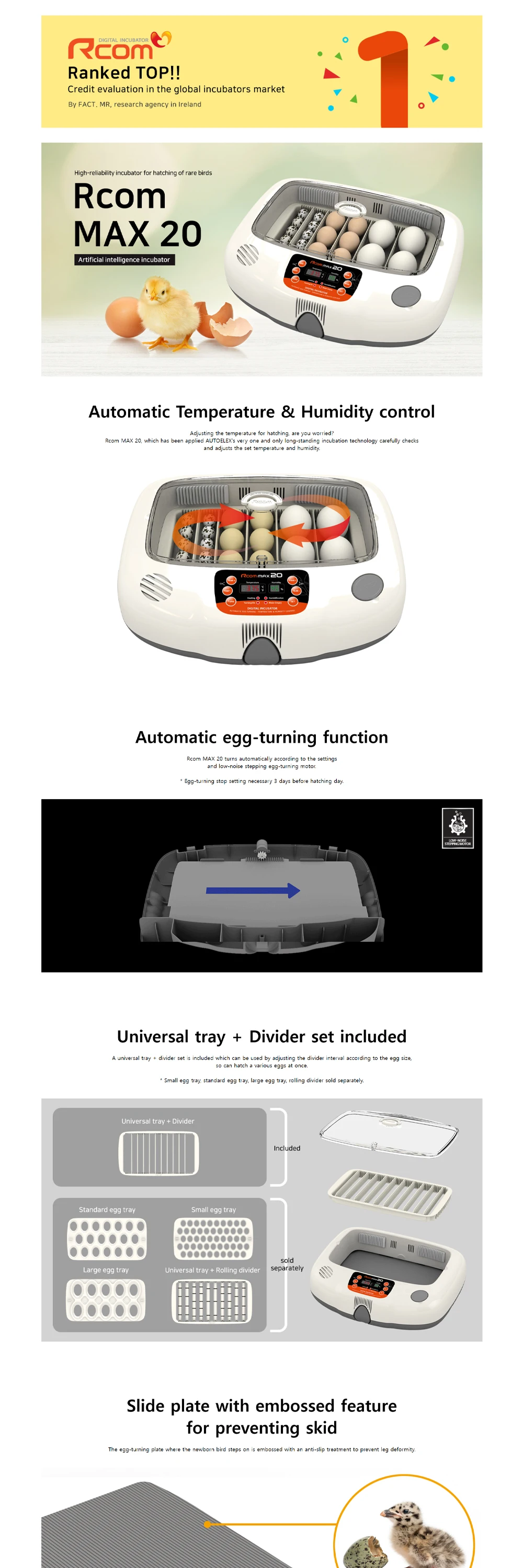 Rcom MAX 20 Egg Incubator - Automatic Temperature & Humidity Control
