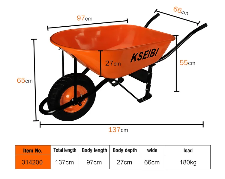 Kseibi Steel Heavy Duty Wheelbarrow With Steel Handles And Pneumatic ...