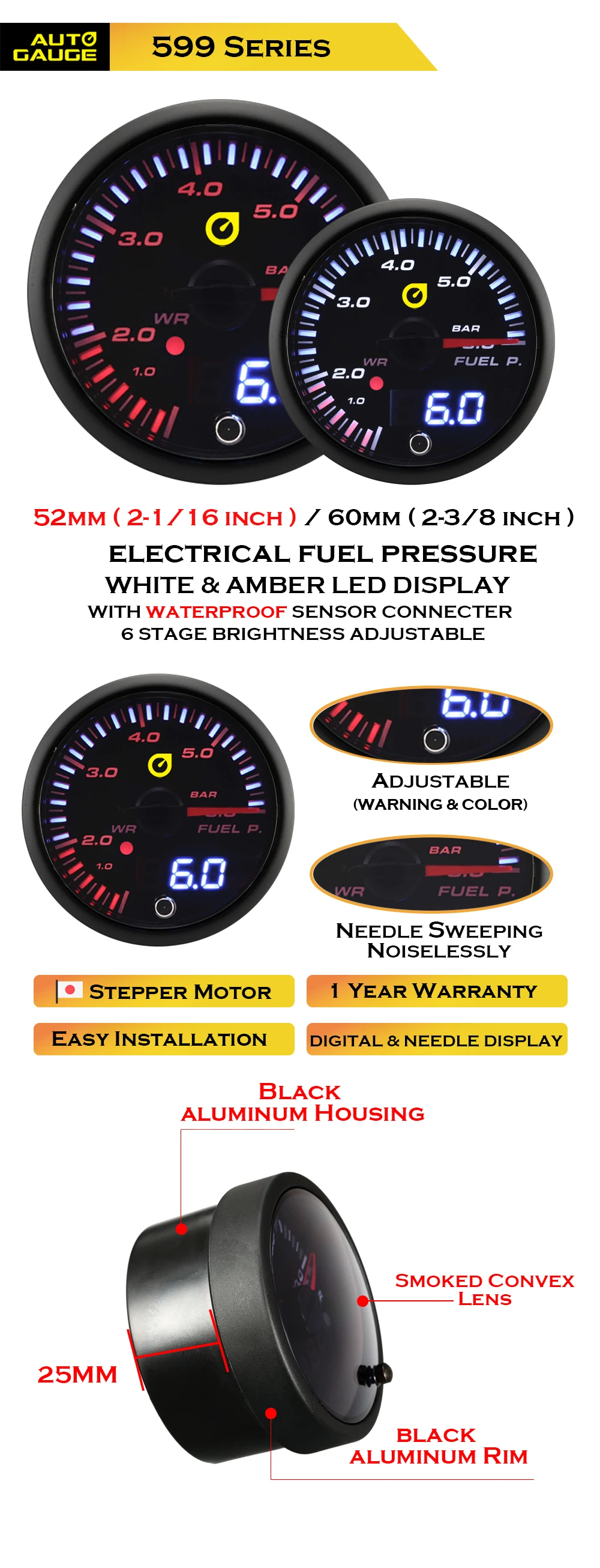 Auto Measuring Digital Gauge Racing Car Diesel Fuel Press Meter