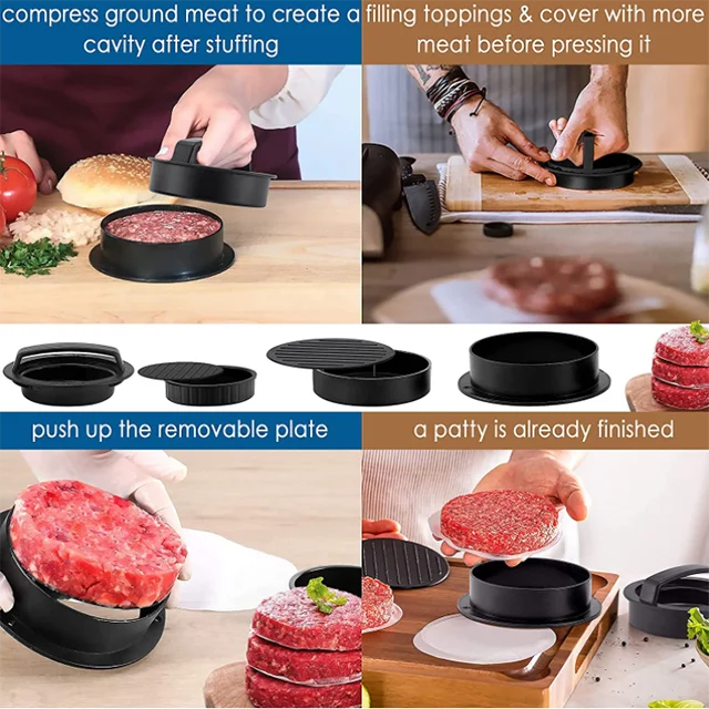 Plastic Burger Press - 3-in-1 Patties Maker with 60 Papers