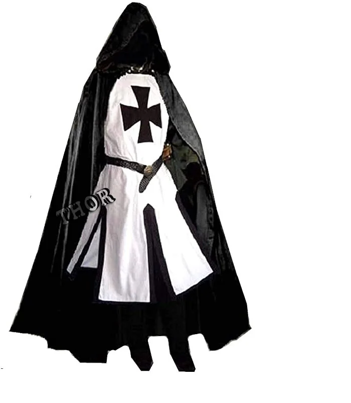 Medieval Templar Knight Crusader Surcoat & Cloak Reenactment Sca Black ...