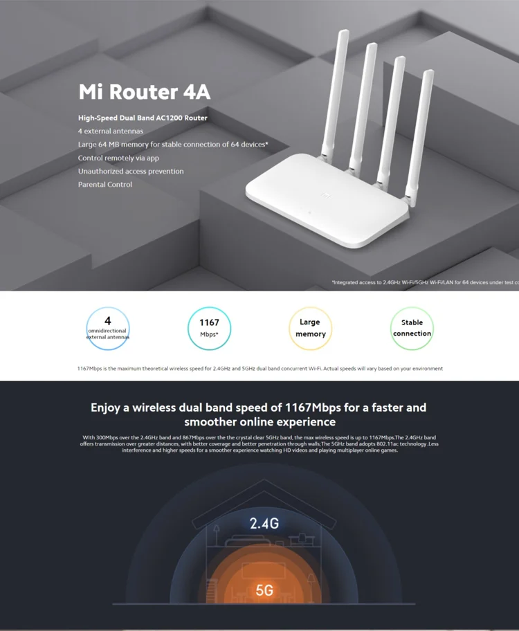 小米Mi路由器4a路由器版100m 2.4ghz 5ghz Wifi Rom 16mb Ddr3 64mb 128mb高增益4天线远程应用程序 ...