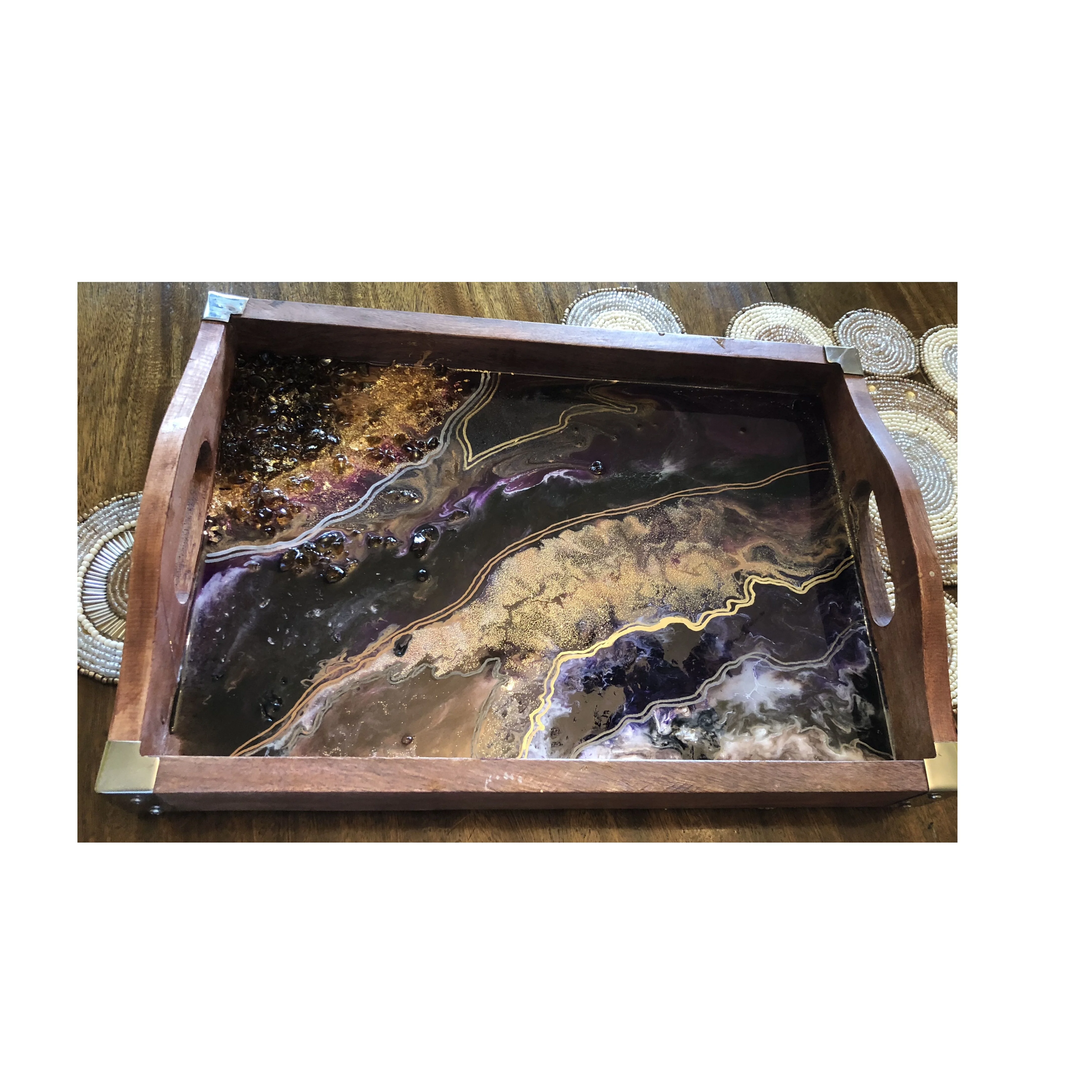 Handicraft Wooden And Resin Serving Tray Antique Design And Shiny ...