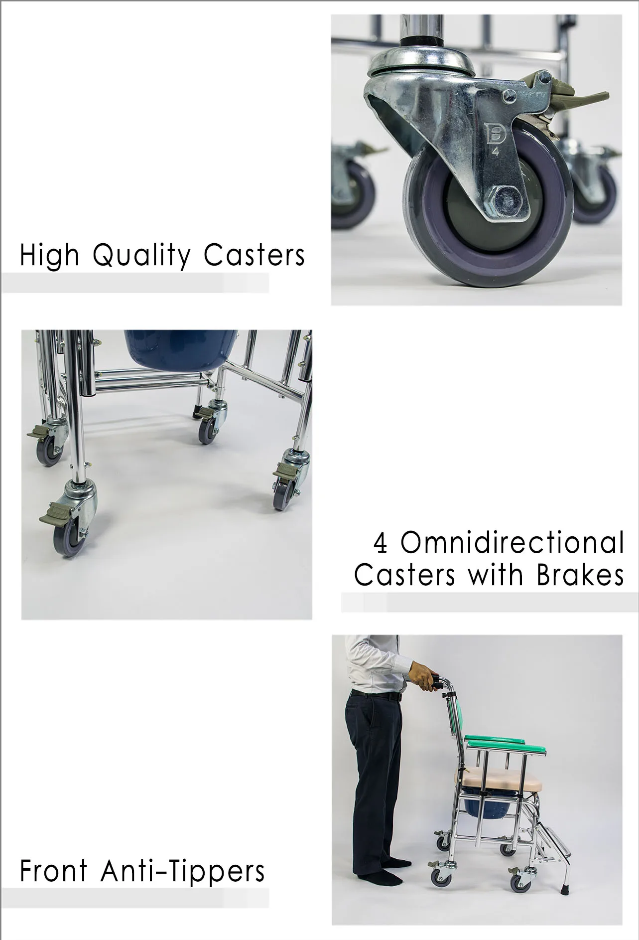 Bion Commode 306 Portable Toilet Commode Chair With Lockable Wheel For ...