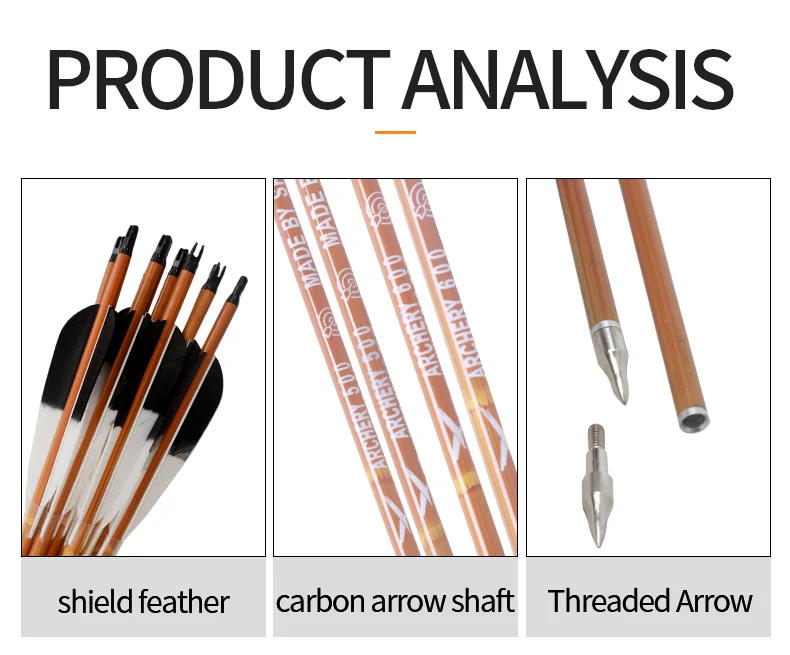 High Quality Pure Carbon Arrows Spine 400/500/600 Turkey Feather Bamboo ...