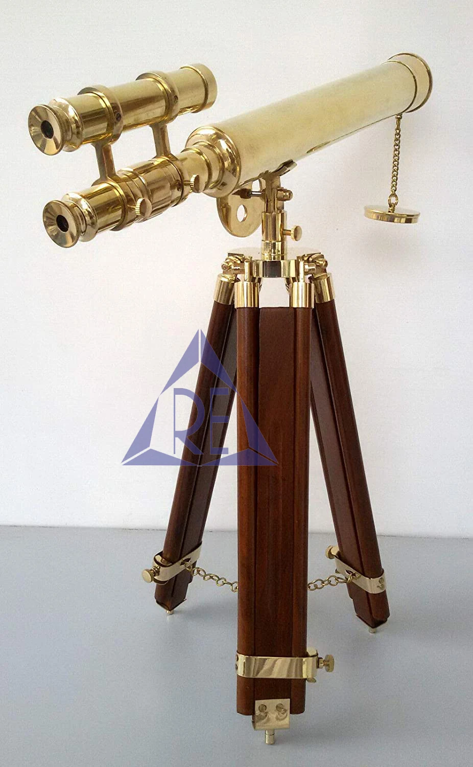Vintage Nautical Telescope with Wooden Tripod - 5x Magnification