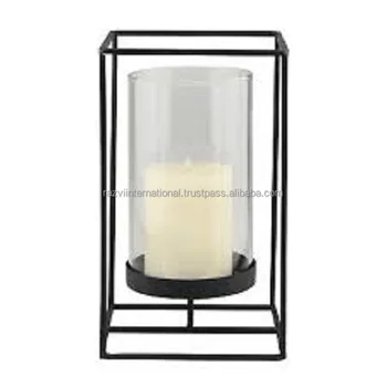 Black Powder Coated Iron Frame Glass Candle Holder - Buy Black Powder ...