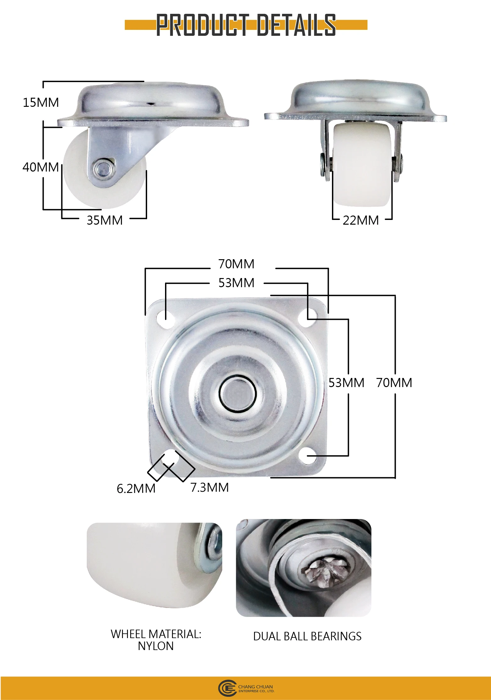 1.5 Inch Hidden Caster Wheels for Meeting Booths or Phone Booths