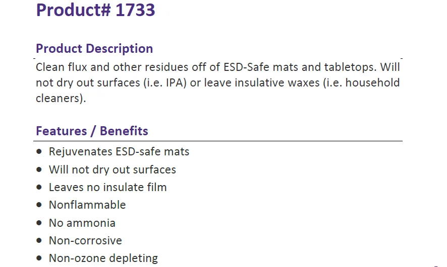 Techspray ZERO CHARGE MAT & TABLE TOP CLEANER - 1733-QT