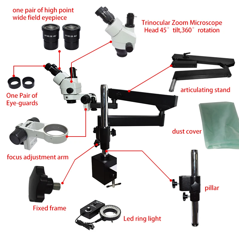 Flexible Moving Articulated Arm Stereo Microscope for Surgery