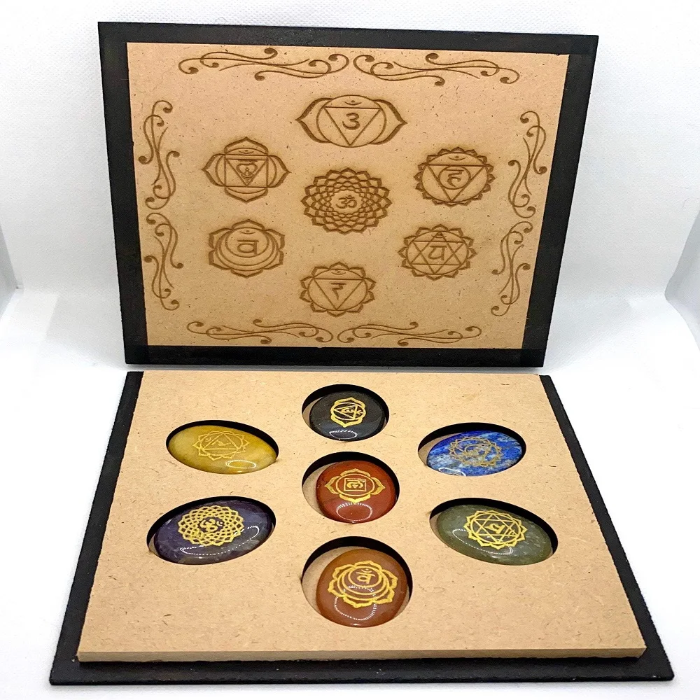 Wholesale Crystal Seven Chakra Engraved Reiki Set With Wood Box:reiki ...