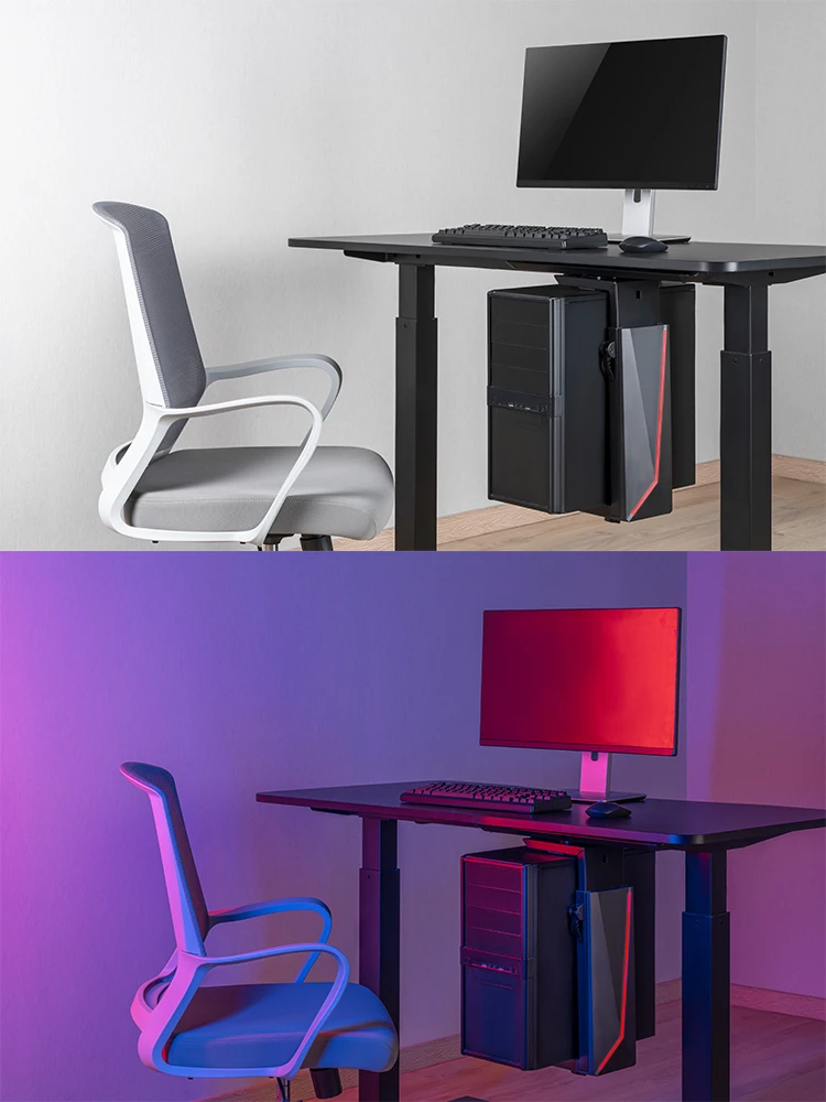 Cpb-22r Rgb Lighting Adjustable Under Desk Cpu Holder Metal Gaming Pc ...