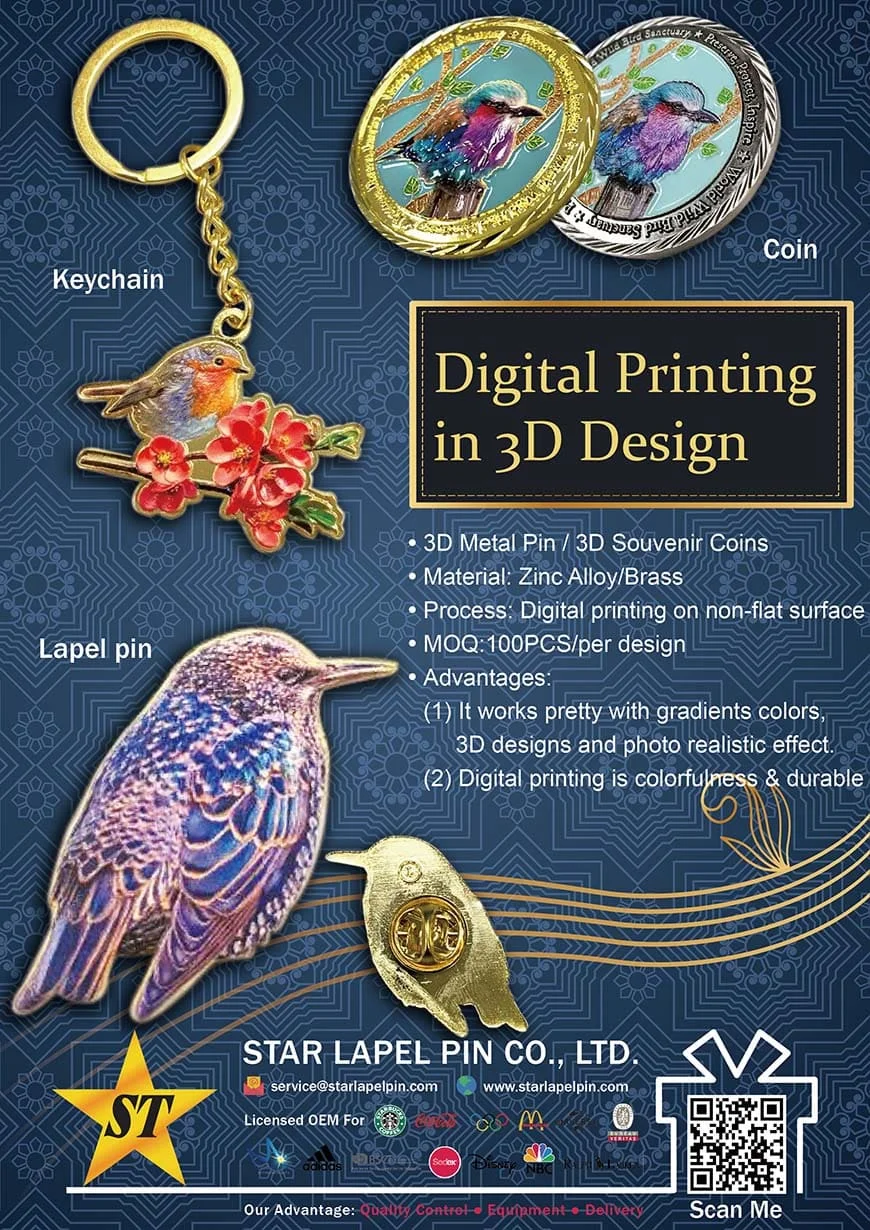 Custom Metal 3D logo Lapel Pin Badge Bird Digital Printing| Alibaba.com