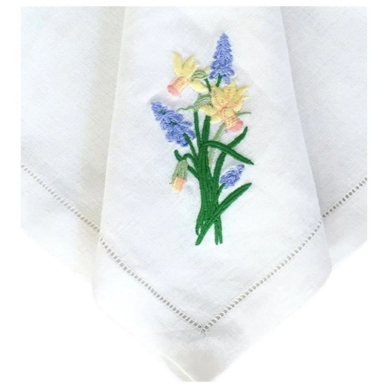 Wholesale Embroidery Flower Design Dinner Napkin Hemstitch High Quality ...