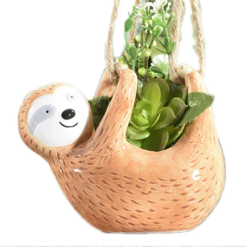 Hot Selling Cute Ceramic Sloth Plant Pot Hanging Pot Planter For Home ...
