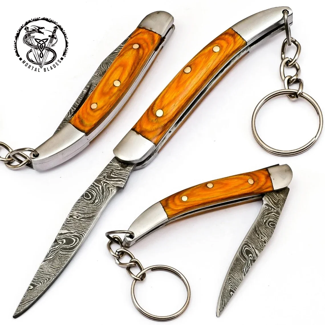 Wholesale Custom Handmade Damascus Steel Folding Knife Keychains