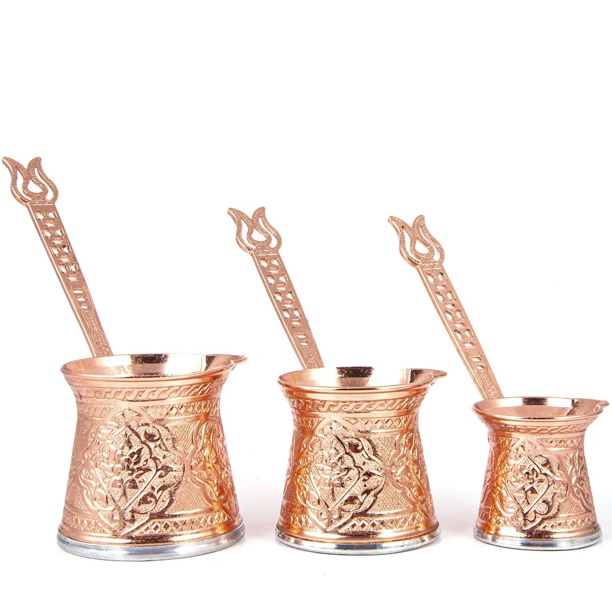 Traditional Turkish Coffee Pot Set Copper Color - 3 Pieces