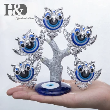 H&d Chinese Feng Shui Decoration Blue Evil Eye Owls Bendable Branches ...