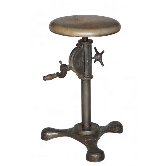 Vintage Industrial Adjustable Crank Bar Stool with Mango Wood Top
