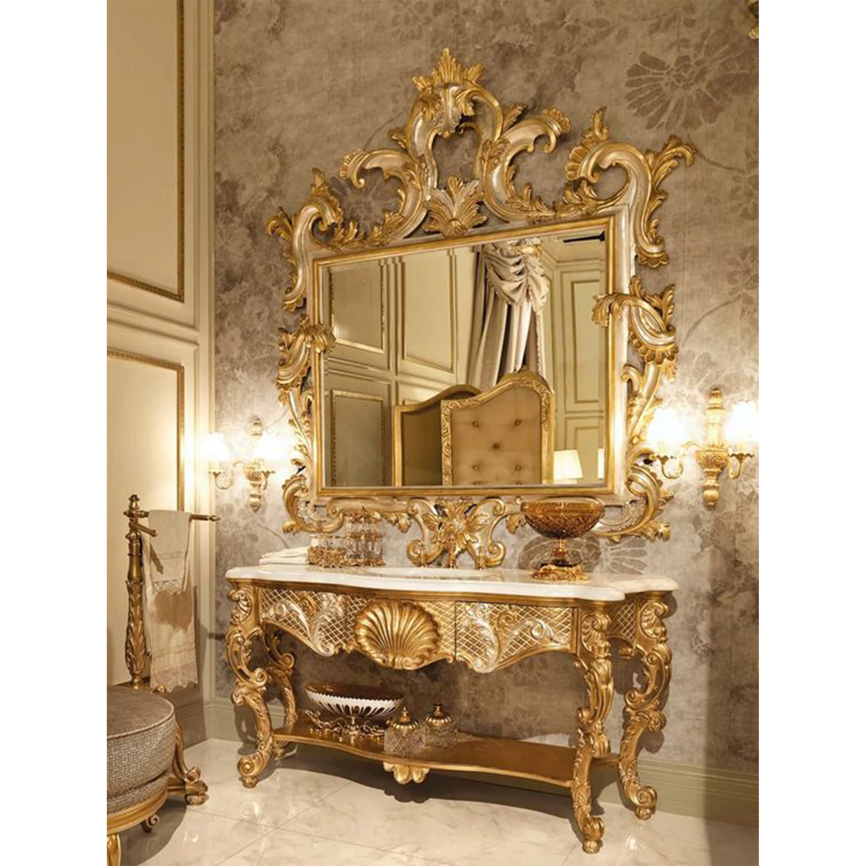 Europe Luxury Console Table Gold Finishing Made From Solid Wood High ...