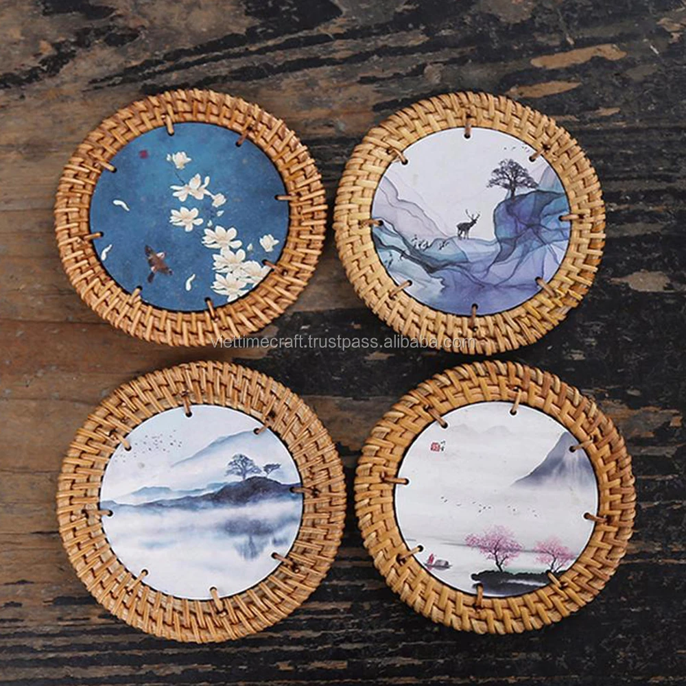 Round Honey Brown Rattan Coaster/ Wicker Cup Holder - Buy Rattan ...