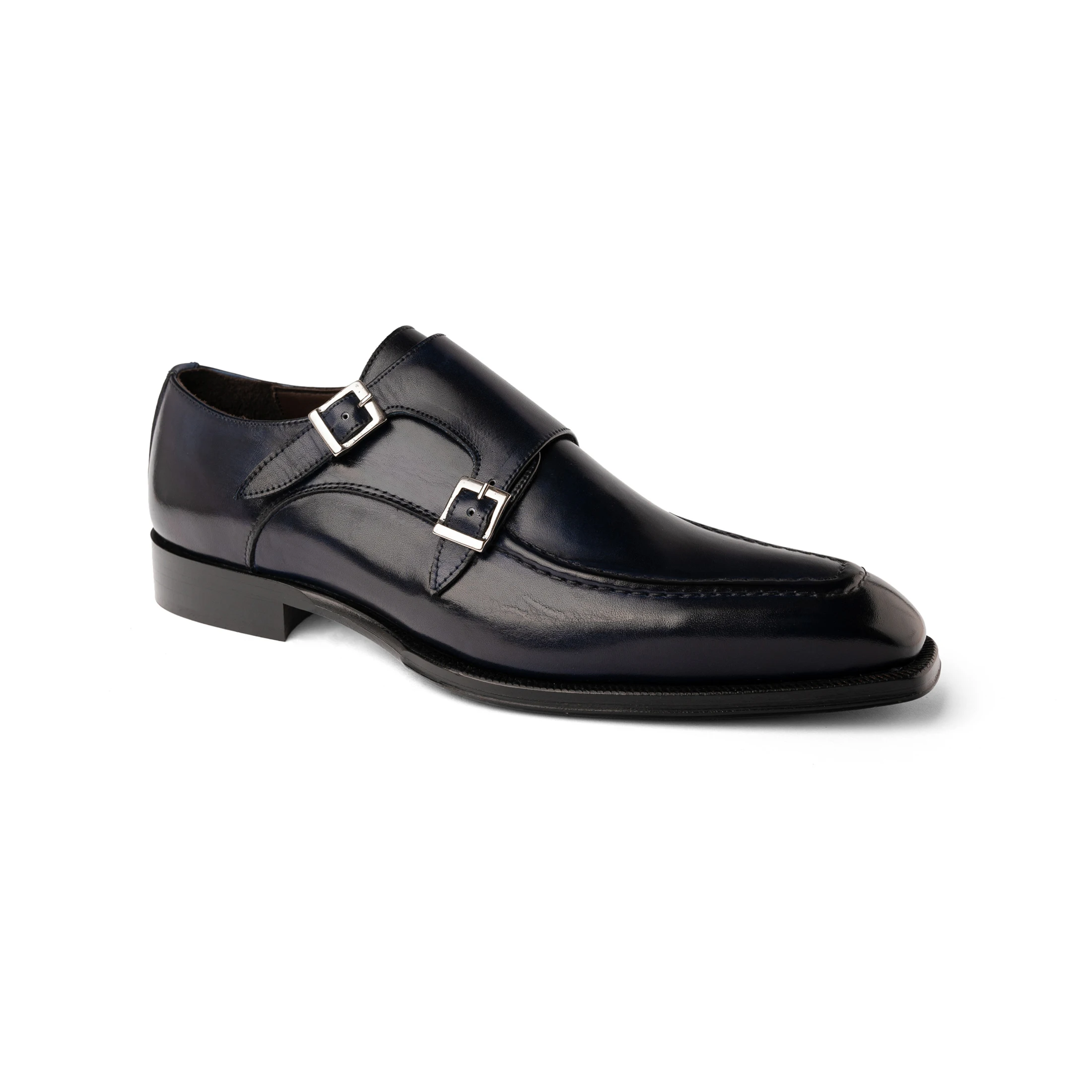 Made In Italy Men Double Monk Front Vamp Shoe Black Color Calf Leather ...