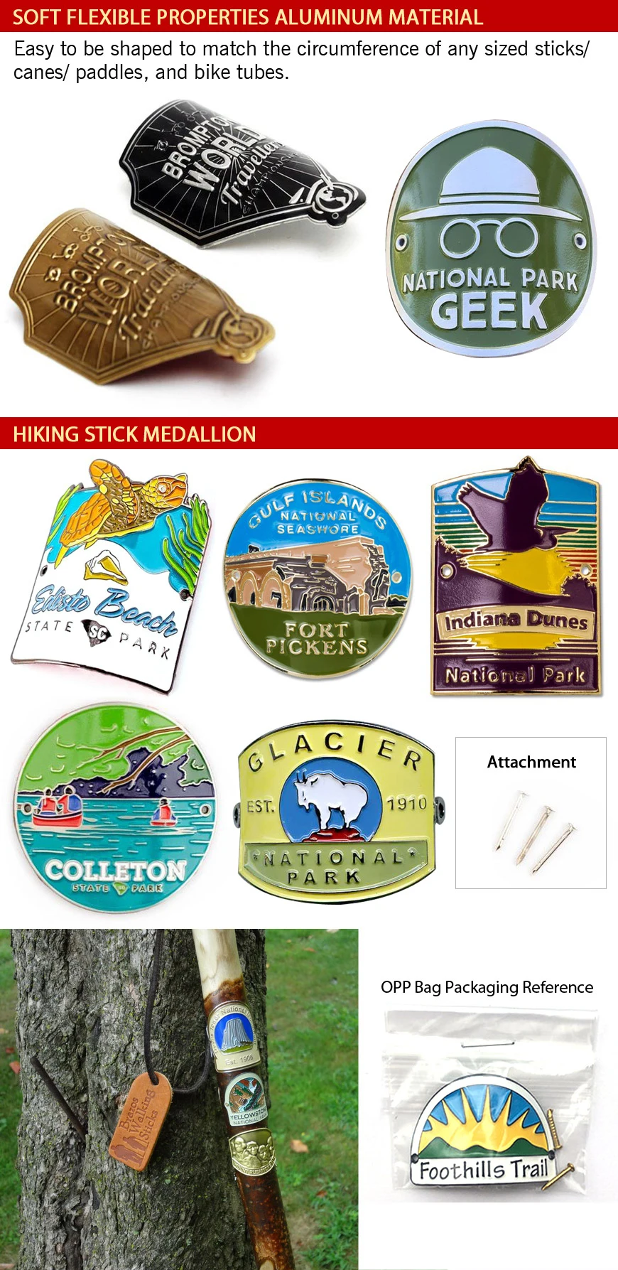 Custom Soft Enamel Hiking Walking Stick Medallions