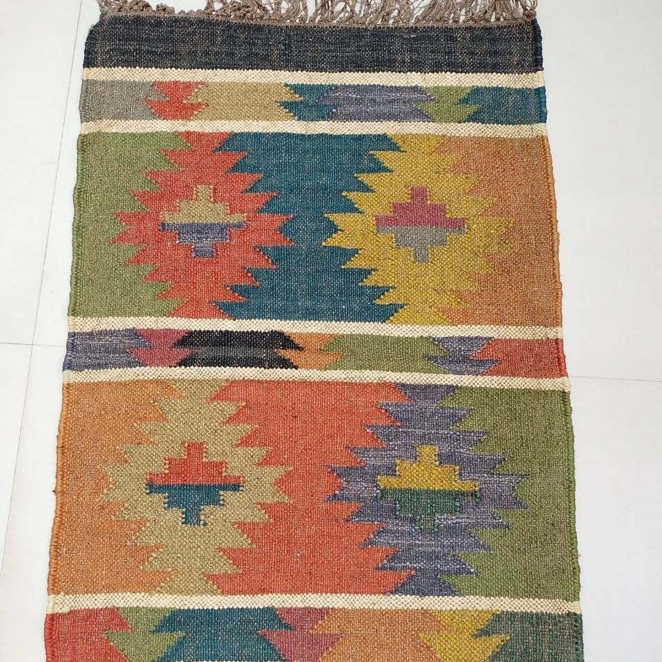 Bohemian Indian Vintage Multi Color Jute Wool Hallway Runner Handmade ...