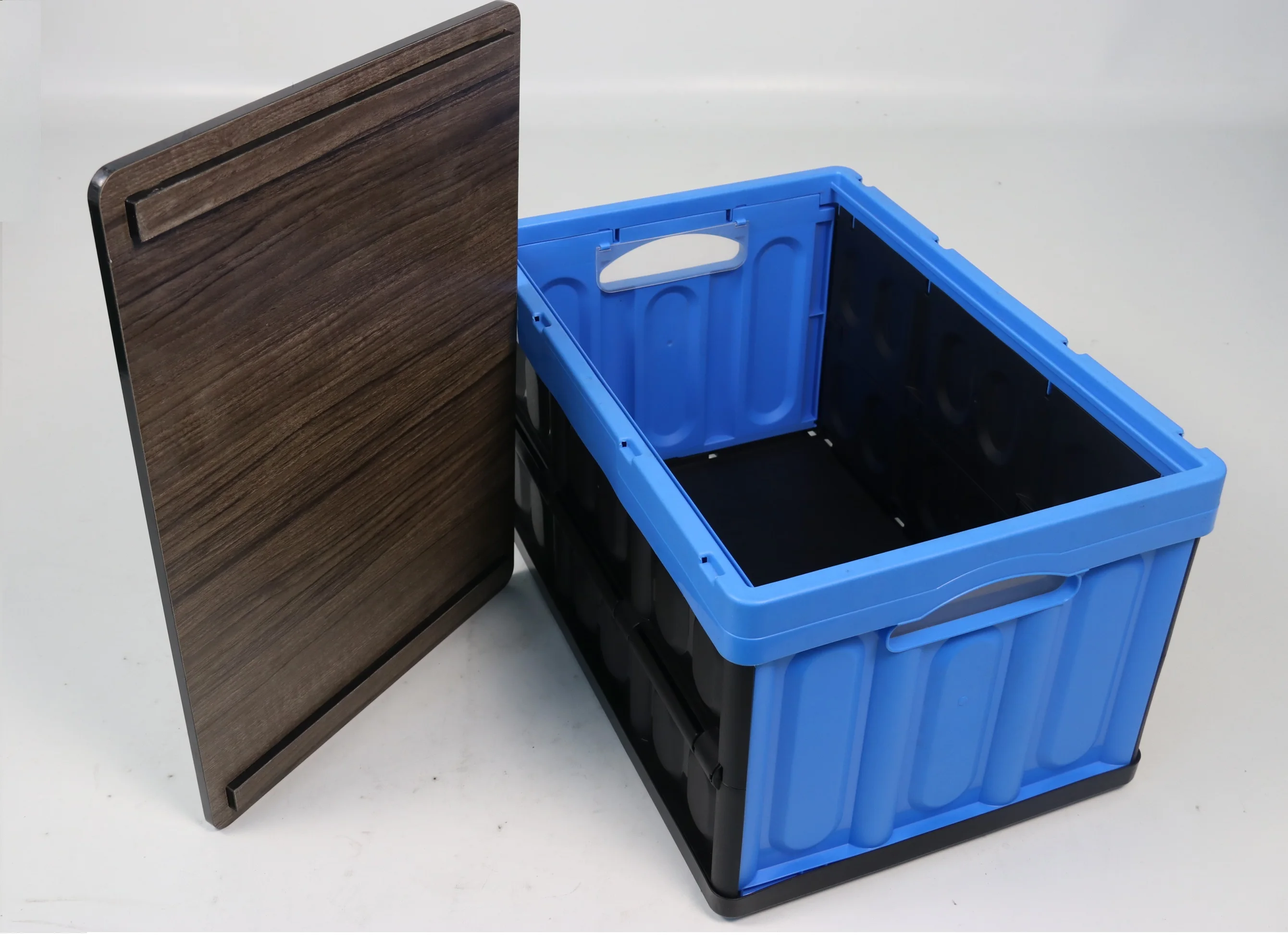 Household Collapsible Storage Crate Foldable Crate With Wooden Lid ...