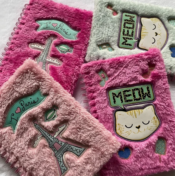 Cute Plush Notebook School Journal Furry Stuffed Animal Toy With 80 ...