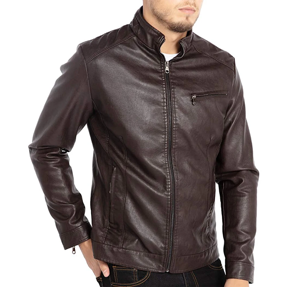 Men's Leather Jacket Business Gentleman Stand-up Collar Zipper Casual ...