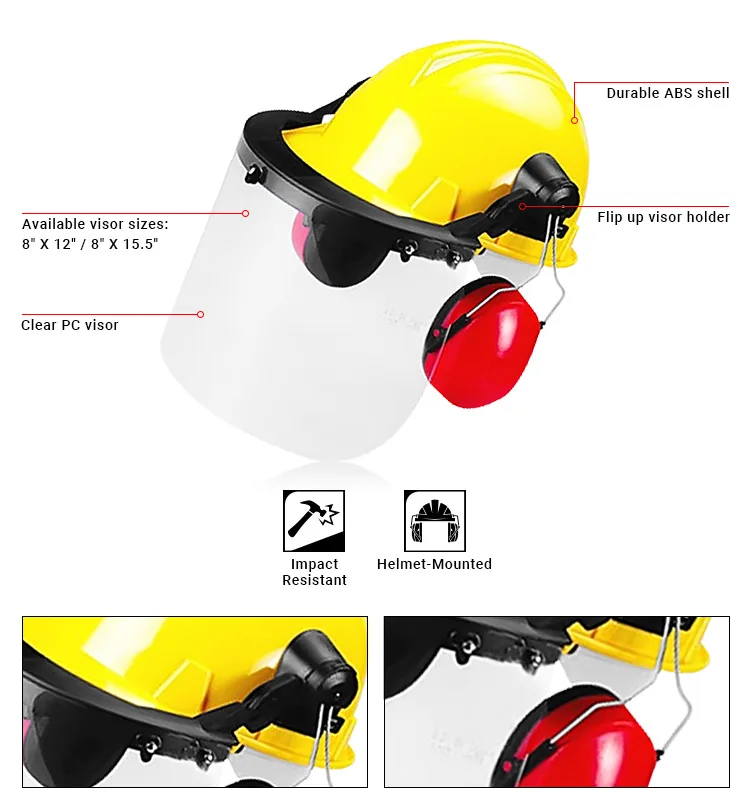H101-PC Protective Helmet with Face Shield and Earmuffs for Industrial ...
