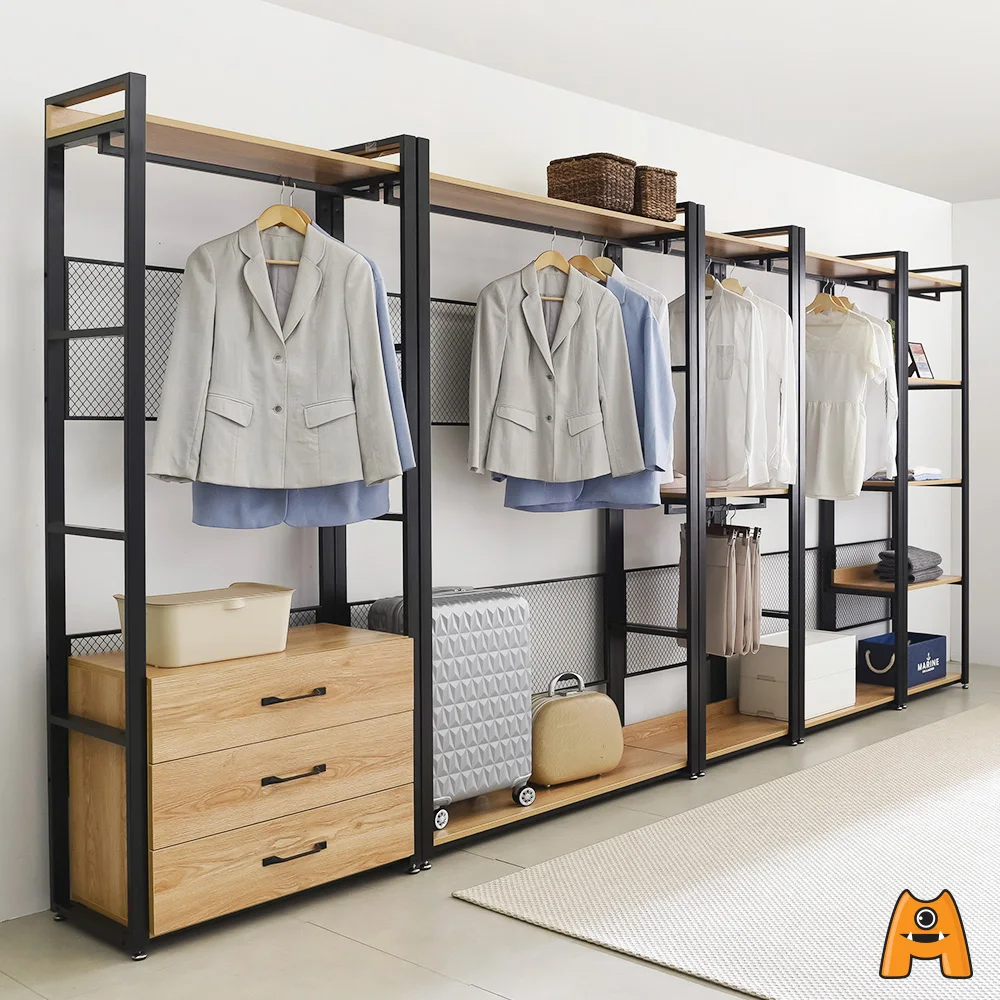 Customizable Industrial Metal Wooden Wardrobe Solutions