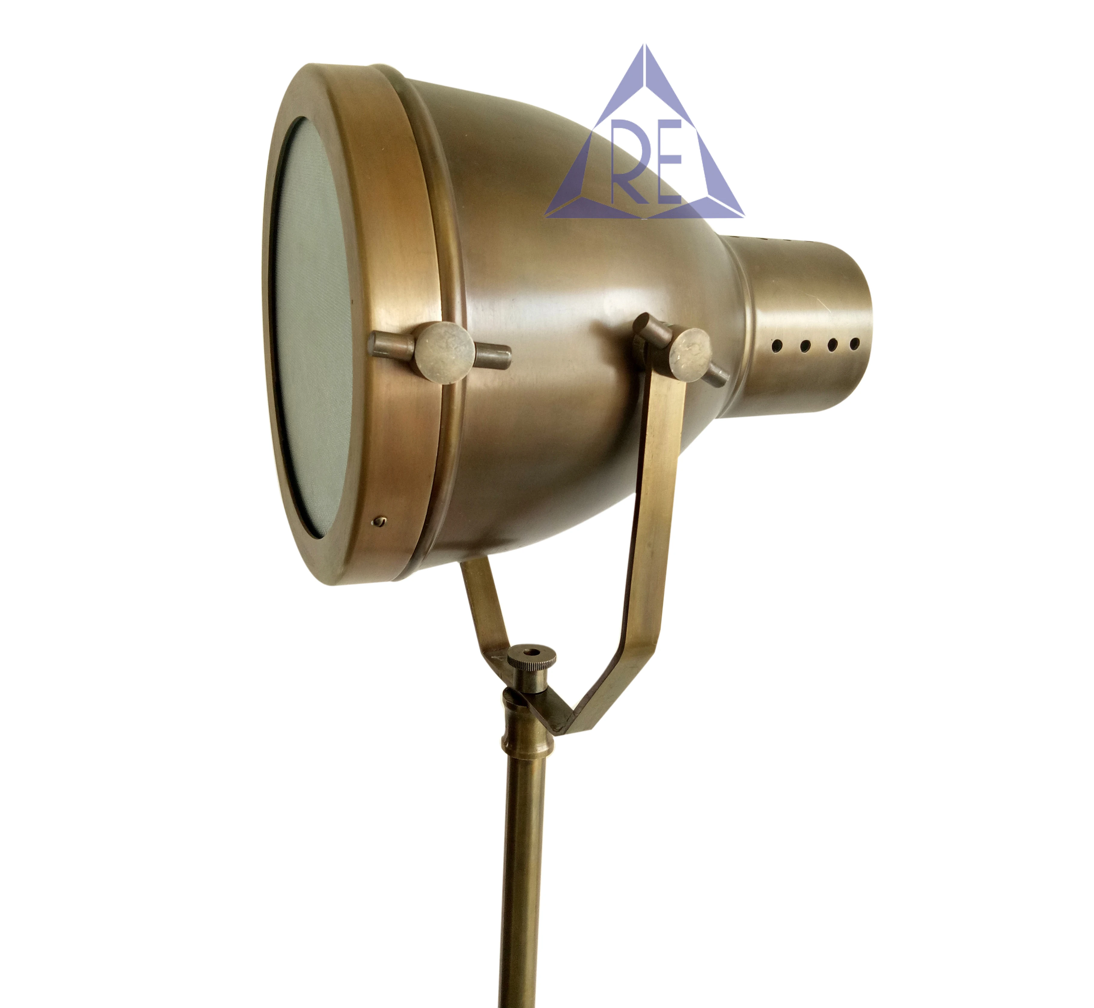Retro Antique Searchlight Spotlight With Brown Tripod Stand Floor Lamp ...