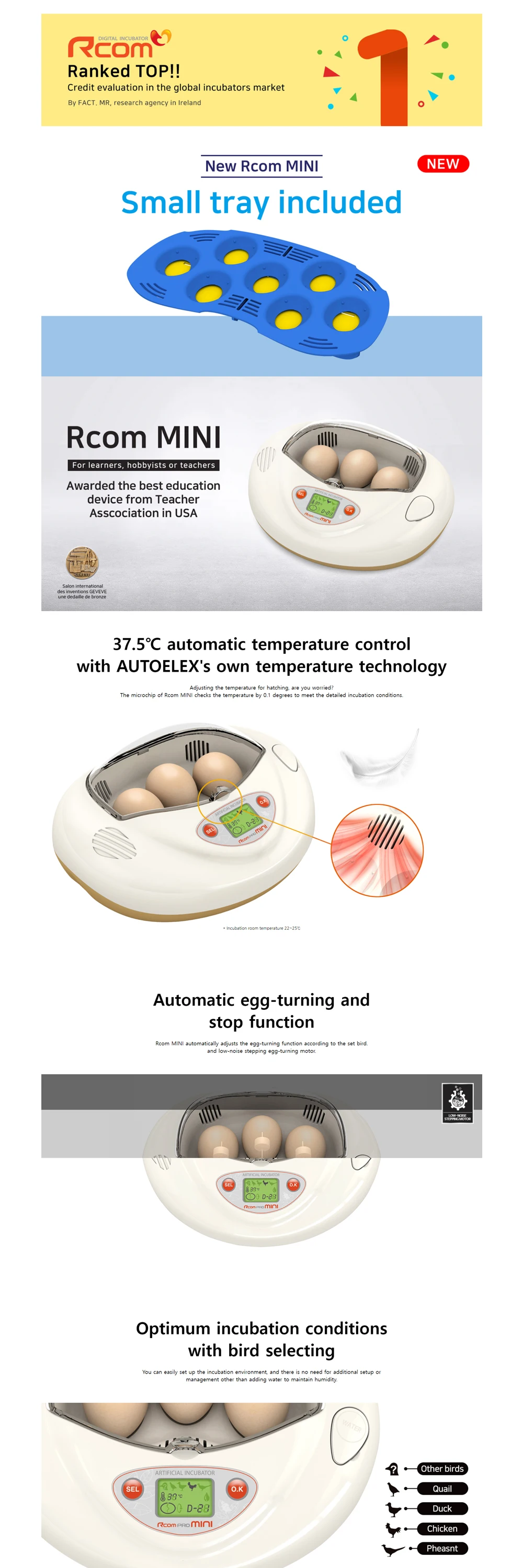 Rcom MINI Incubator - Optimum Conditions for Bird Eggs