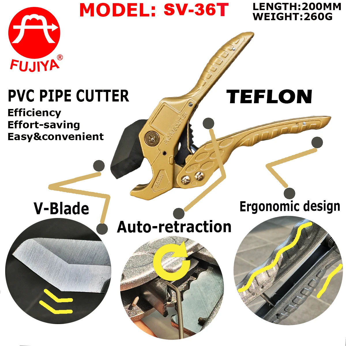 Strong Automatic PTFE Ratchet PVC Pipe Cutter l SK5 Blade l Magnesium Alloy Handle l Ratchet Function l Pruning and Pipe Cutting