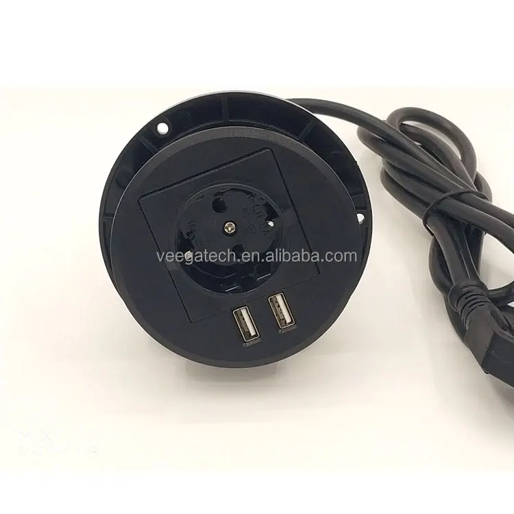 Smart Round Office Desk Grommet Socket with 1EU Power & 2 USB Charging