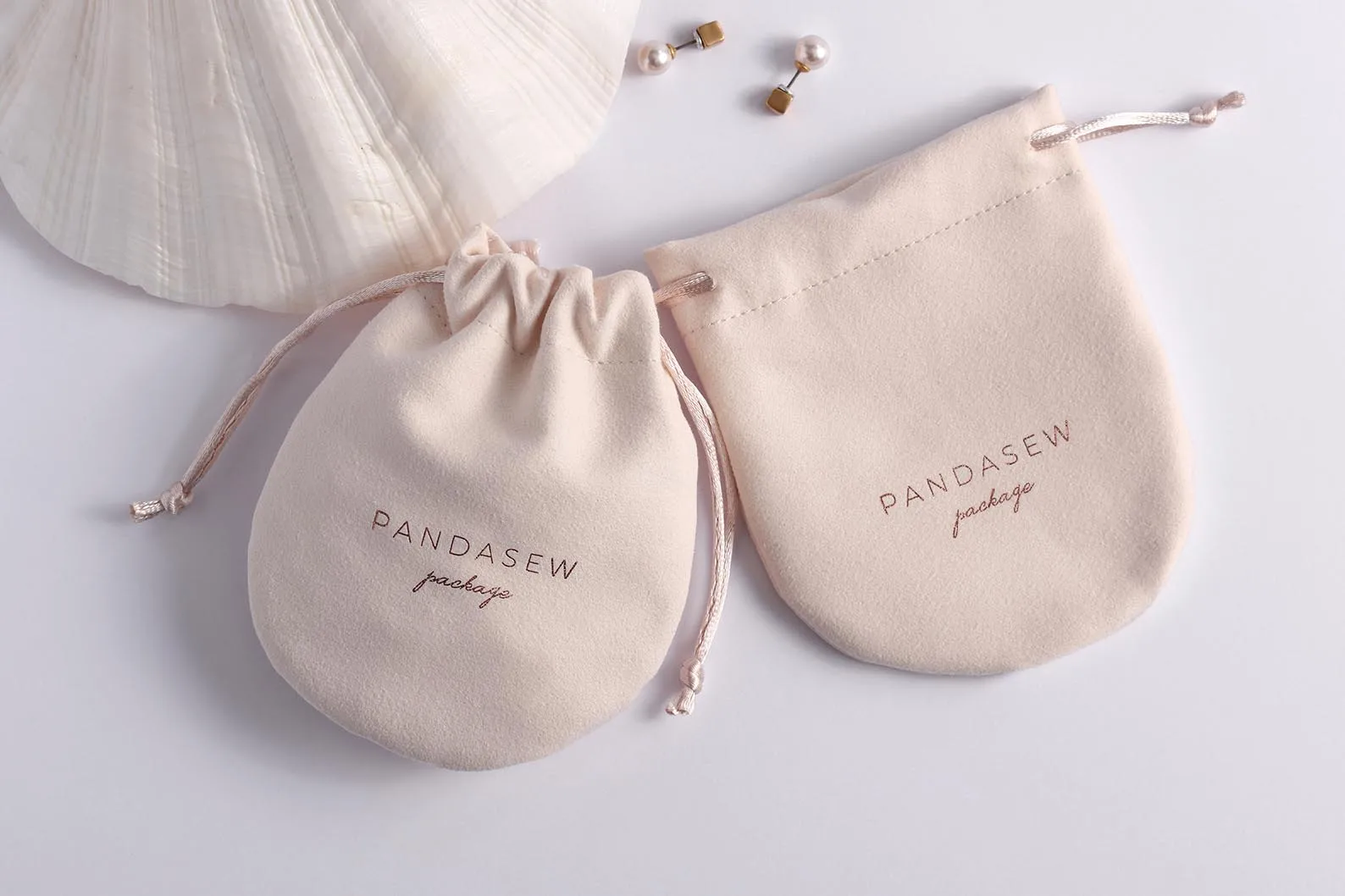 Pandasew Custom Logo Print Velvet Suede Drawstring Bag