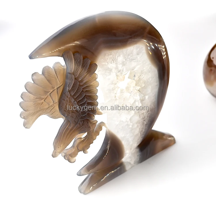 High Natural Agate Geode Crystal Carved Eagle Hawk Crystal Figurines ...