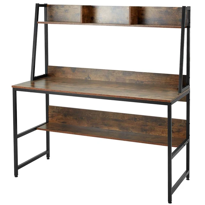 Modern Home Office Metal Wood Computer Writing Desk with Hutch Shelf ...