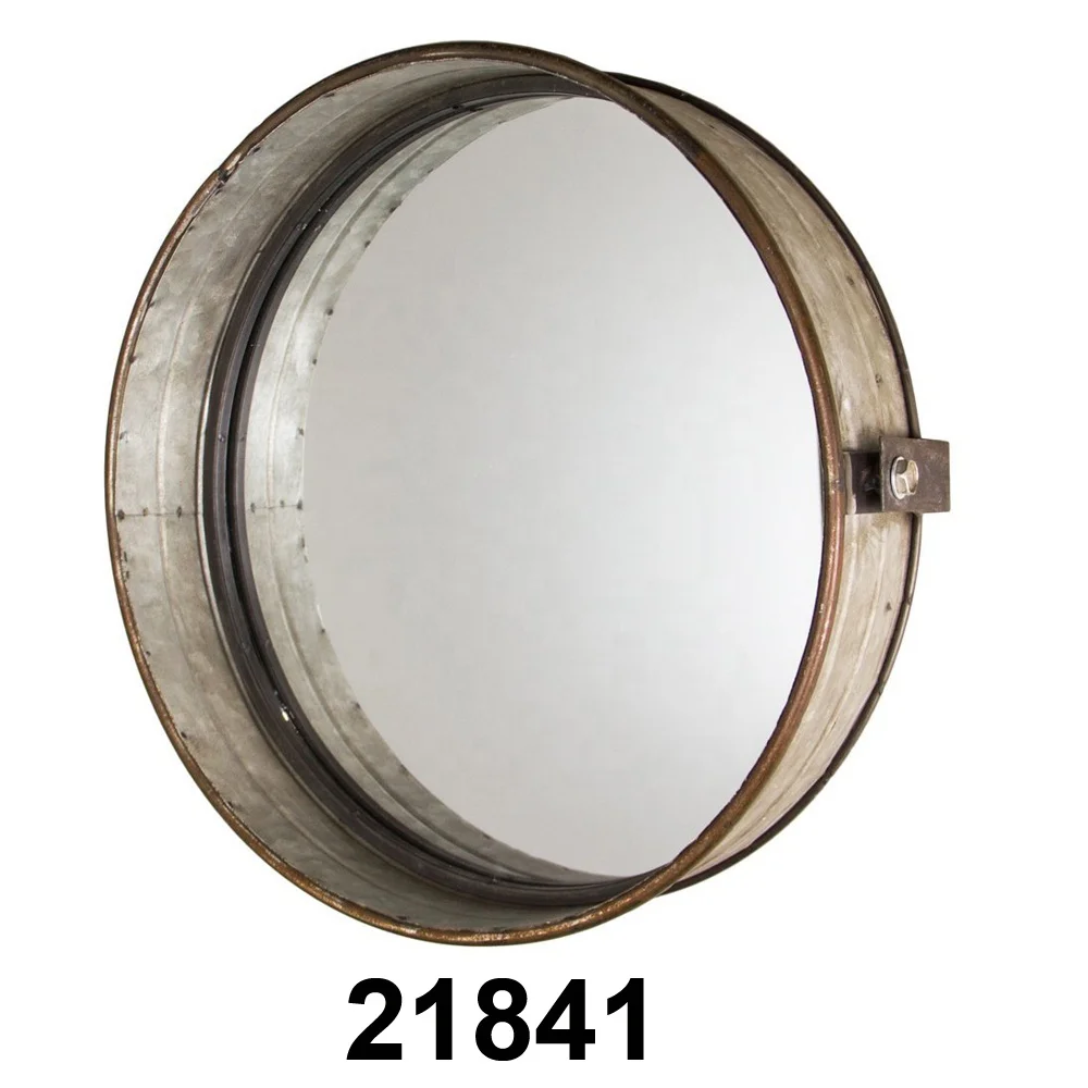 Round Galvanized Mirror - Modern Decorative Wall Piece