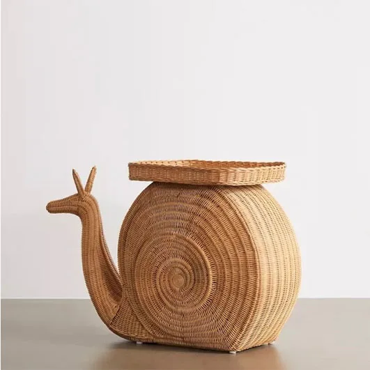Snail Shaped Rattan Side Table,Boho Rattan Table For Furniture In ...