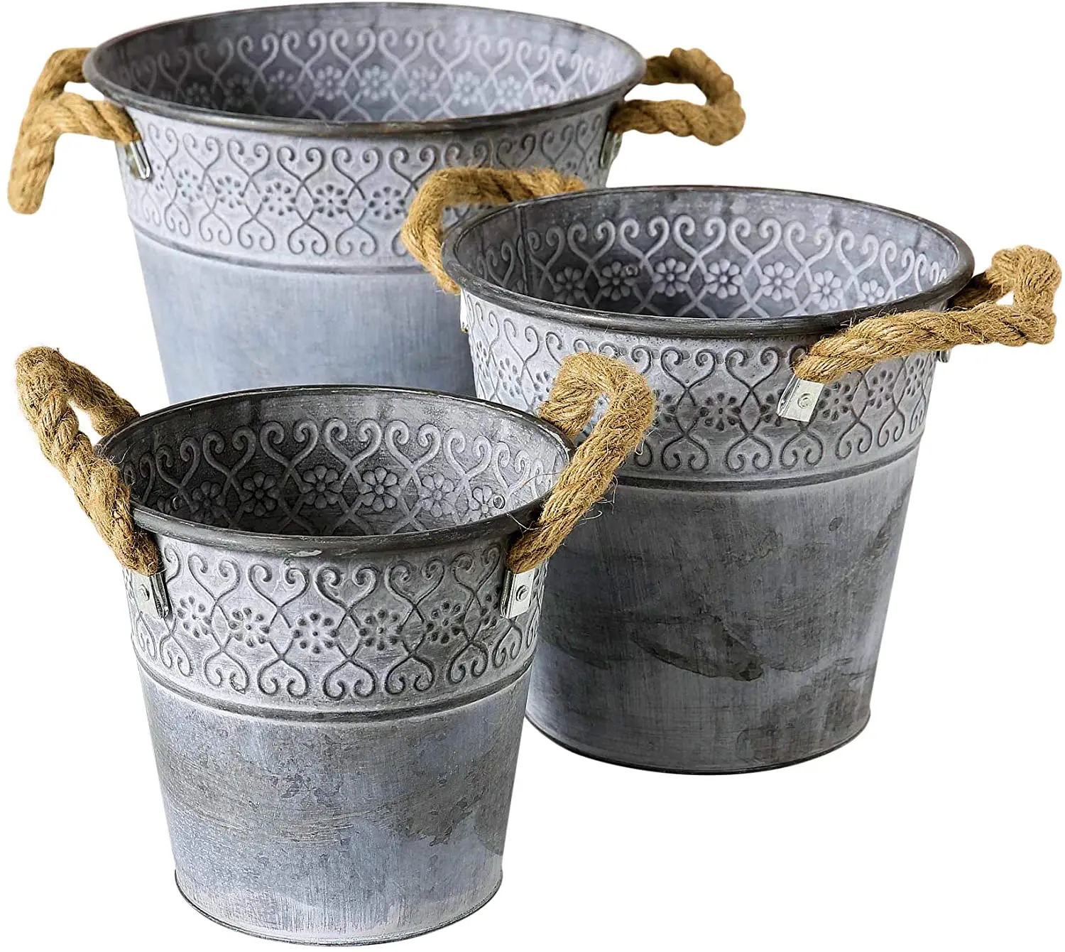 Unique Galvanized Metal Hanging Bucket Planters With Jute Handles - Buy ...