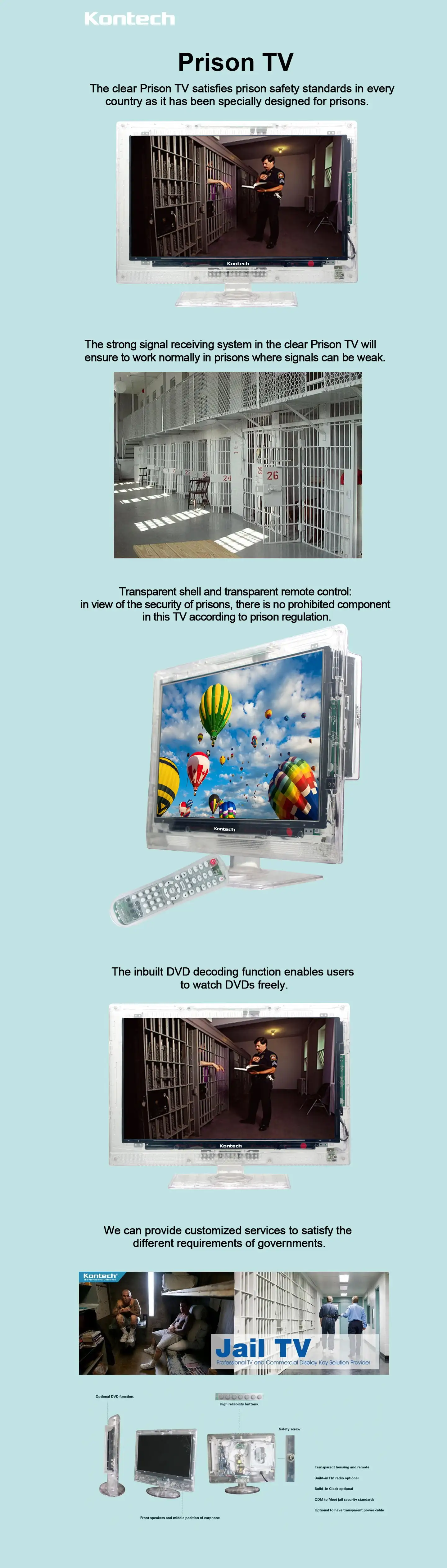 Best 18.5 Inch Transparent Prison TV Full HD Jail TV
