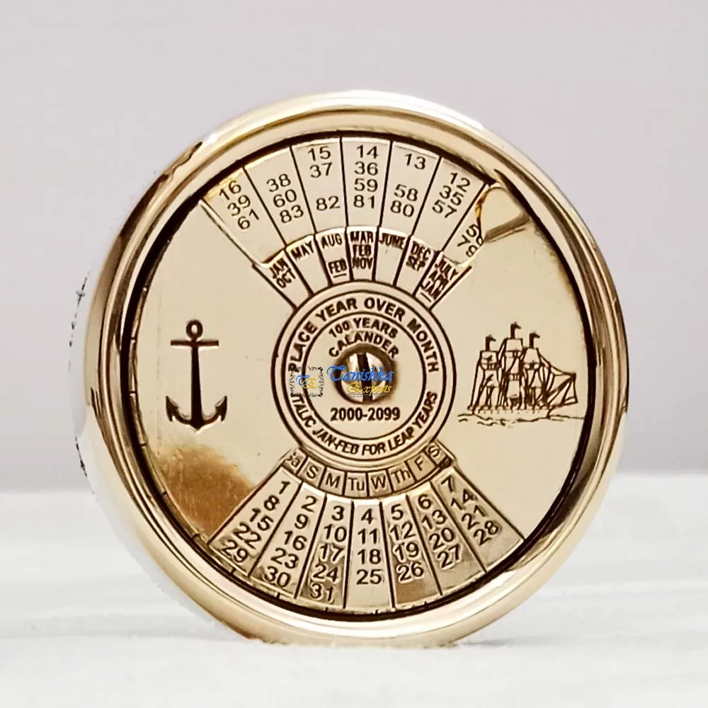 Vintage Brass Nautical Navigation Calendar Compass 100 Years And World ...