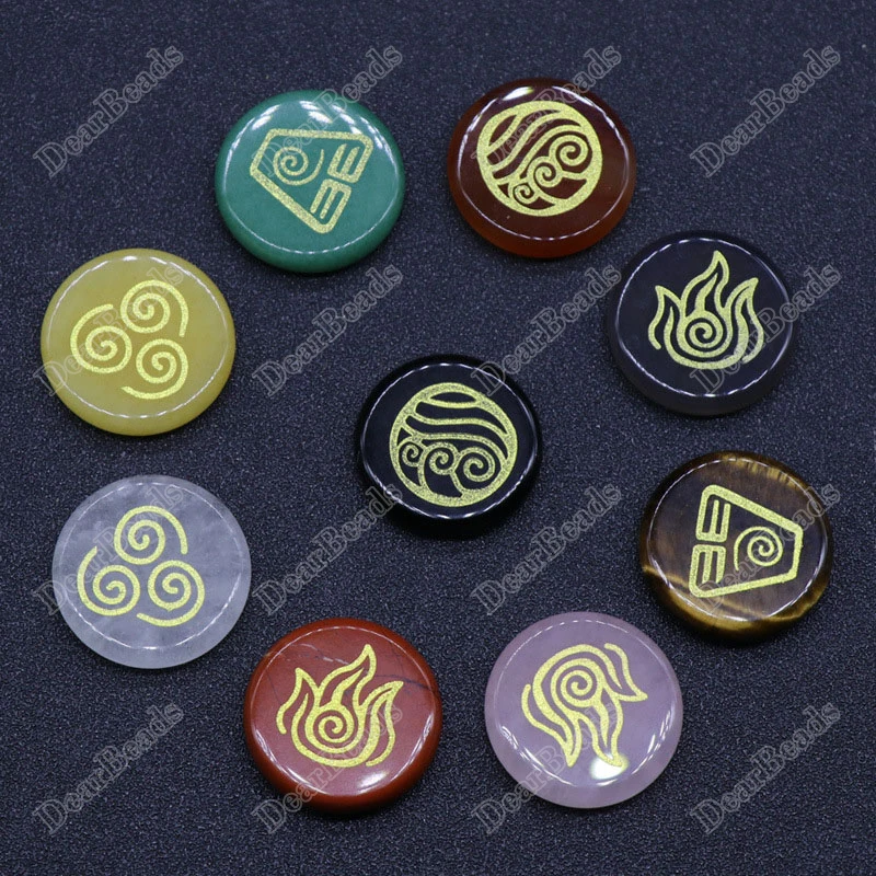 Classical 4 Flour Elements Sigils On Flat Round Natural Stone Gemstone ...