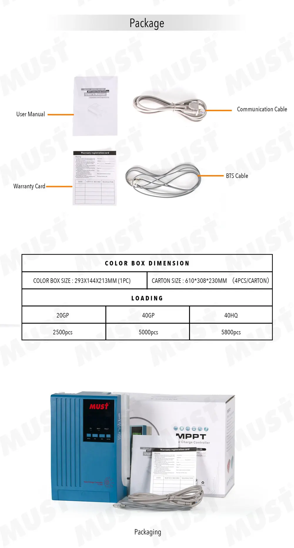 2023 Must 24v Inverter Pv18-3024 Vpm 1kw 2kw 3kw Off Grid Hybrid Solar ...