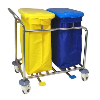 Stainless Steel Medical Waste Collecting Trolley With Canvas Bag For ...